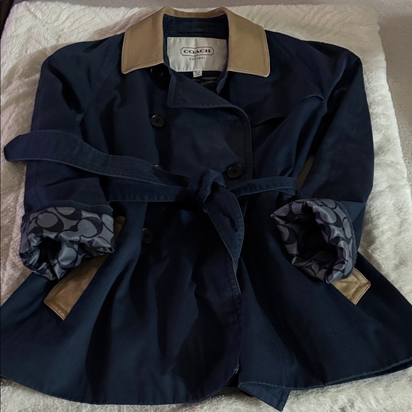 Coach | Jackets & Coats | Coach Womens Trench Coat In Navy And Tan ...